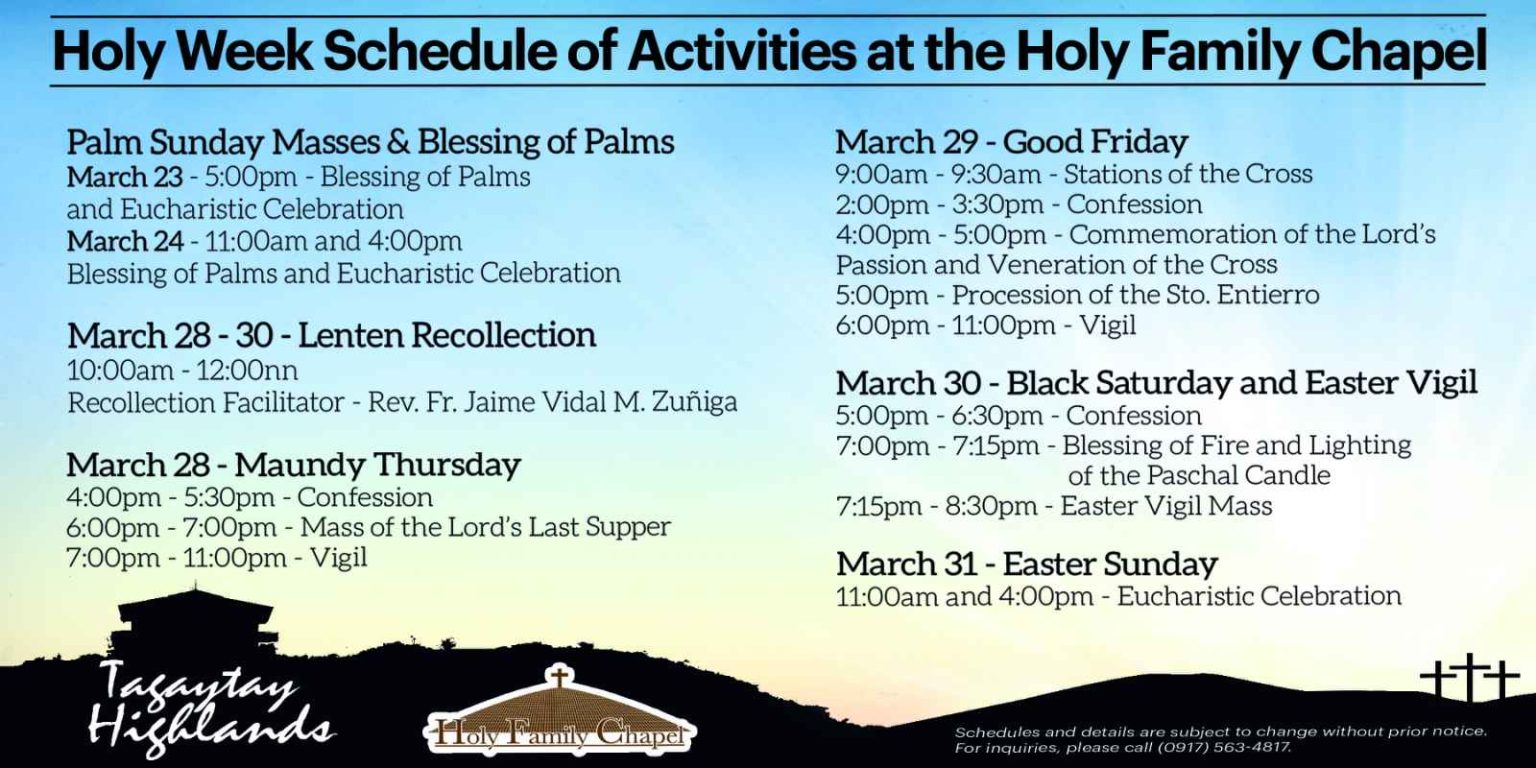 Holy Week Schedule of Activities at the Holy Family Chapel - The ...